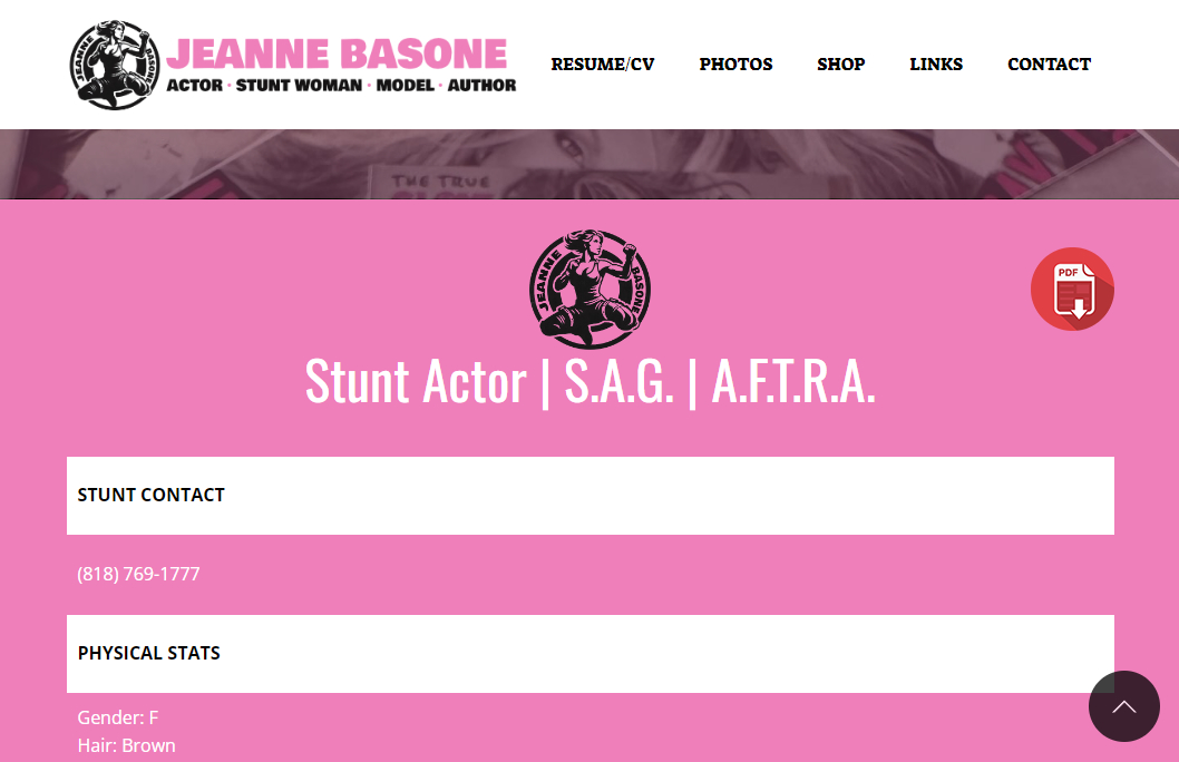 RESUME | Jeanne Basone | Stunt Woman, Actress, Author, Model